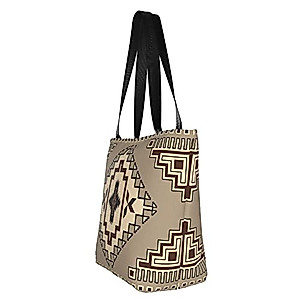 Beige Navajo Traditional Geometric Women's Shoulder Handbag Casual Tote Bag Storage Handle Bag