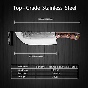 Full Tang Butcher Knife, 7.8 inch Handmade Forged Kitchen Chef Knife, High Carbon Clad Steel Butcher Cleaver,Meat Cleaver Knives Chinese Knife for Home, Kitchen (05 Model)