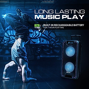 Dolphin SP-210RBT Dual 10" Bluetooth Party Speaker, Neon LED Lights, 3400W, Long-Lasting Battery, X-Bass, Trolley & Wheels