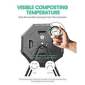 2021 Upgraded Tumbling Composter with Compost Thermometer - Dual Chamber Garden Compost Bin(43 Gal, Black)