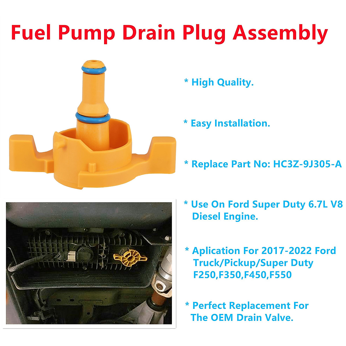Dsnaduo 2PCS Fuel Filter Housing Drain Plug, Fuel Drain Valve, Diesel 6.7L Billet HFCM Fuel Water Separator Drain Plug Fit Ford Super Duty F250 F350 2017-2022 Replace HC3Z-9J305-A, HC3Z9J305A