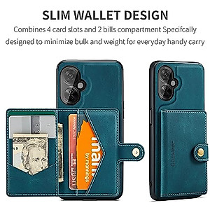 Hongxinyu Case for OnePlus Nord N30 5G / Nord CE 3 Lite 5G, Detachable Magnetic Wallet Card Cash Slot Case Cover Support Wireless Charging Functional Kickstand (Teal)