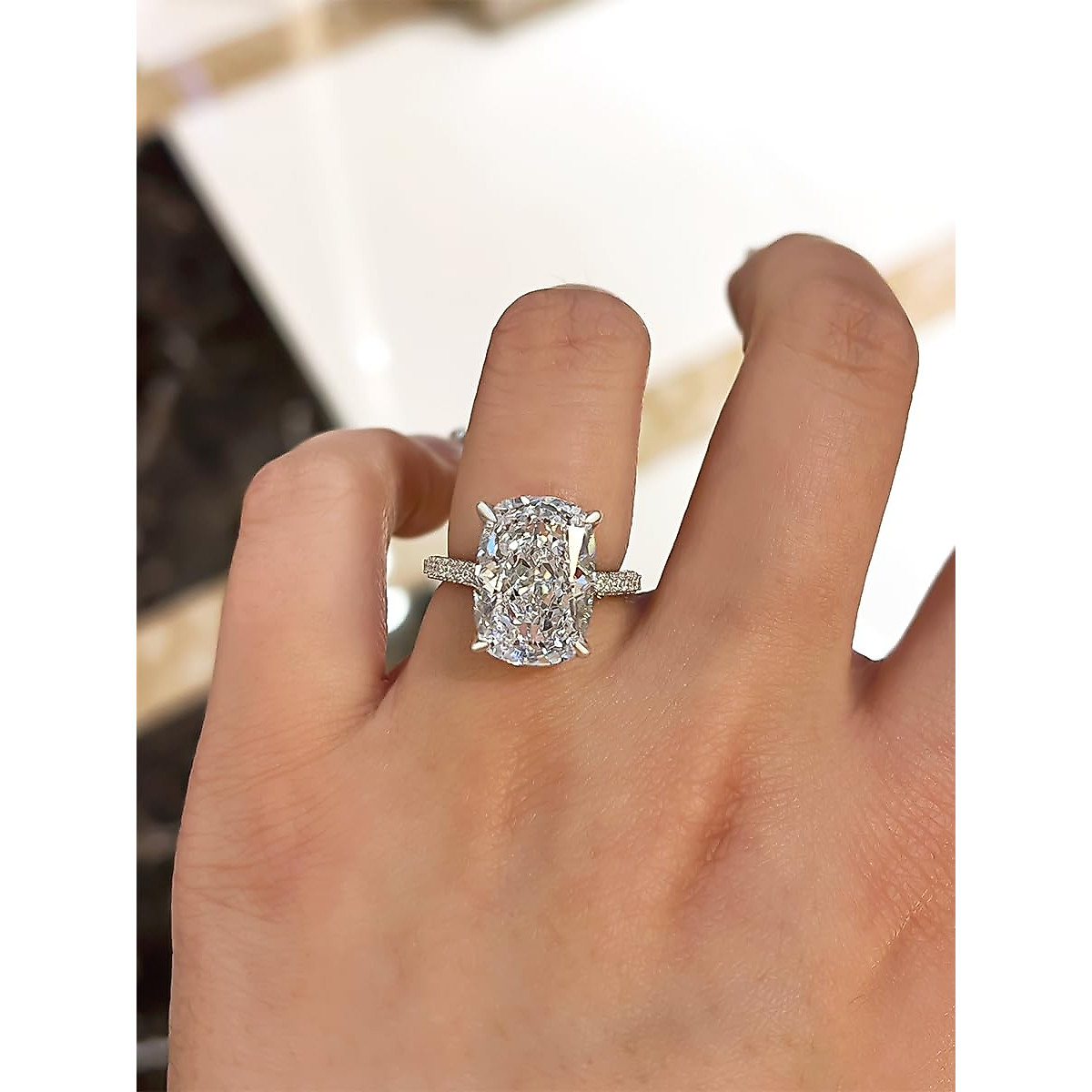 RODIFFY 7CT Elongated Cushion Cut Promise Ring,Simulated Diamond 925 Silver Engagement Ring(7)