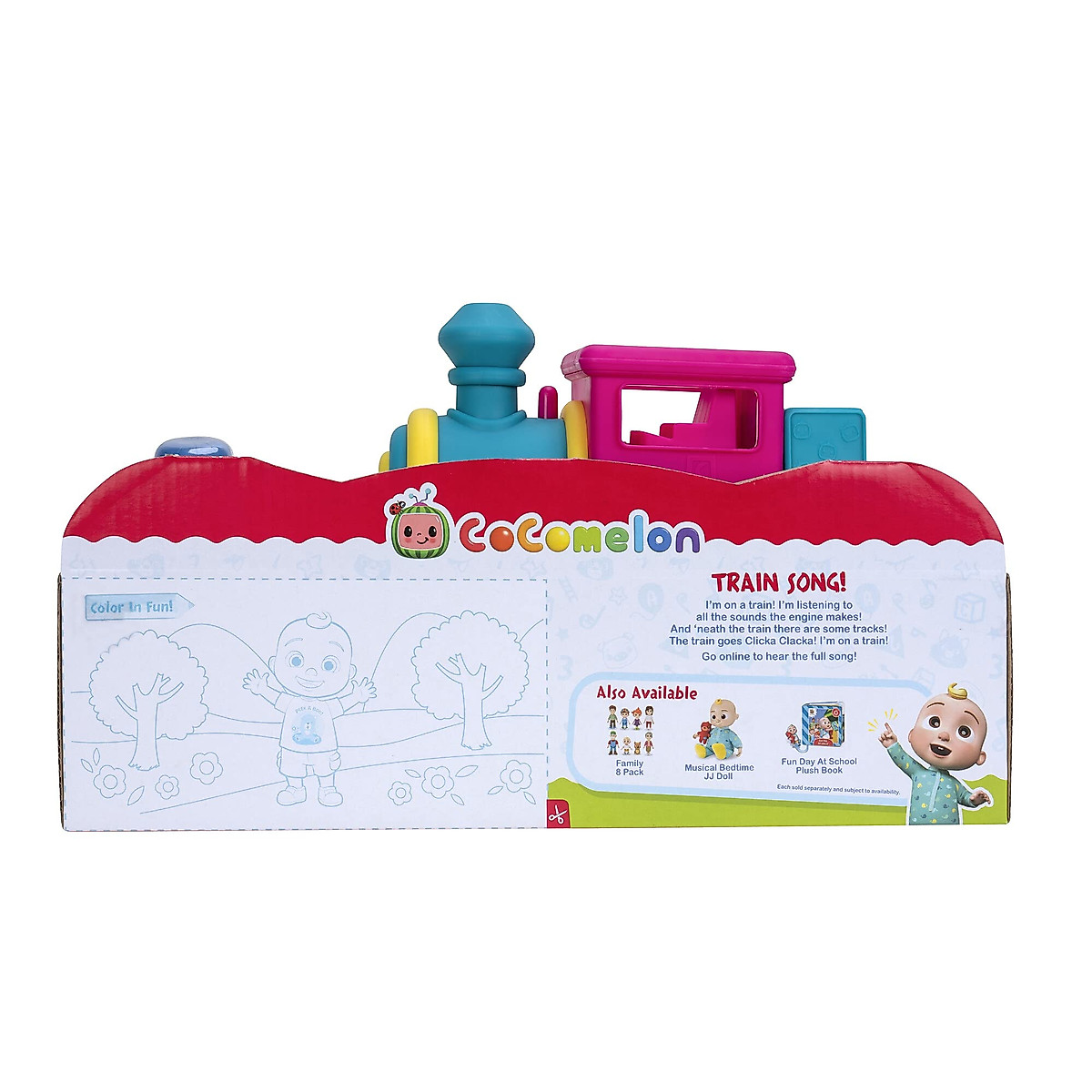 CoComelon Feature Vehicle, Train - Train Vehicle with Sounds - Exclusive Conductor JJ Figure - Fits 4 Figures - Free Wheeled - Play Songs - Toys for Kids, Toddlers, and Preschoolers