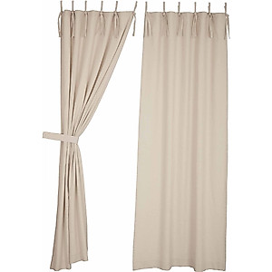 Piper Classics Market Place Natural Tie Top Panel Curtains, Set of 2, 84" Long, Beige Cream Tab Top Drapes, Farmhouse, Boho, Country, Vintage