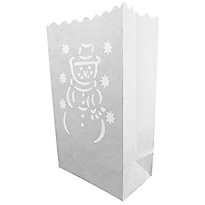 CleverDelights White Luminary Bags - 10 Count - Snowman Design - Wedding Party Christmas Holiday Luminaria