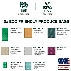 Eparé Reusable Produce Bags for Grocery Washable - Set of 10 Bulk Vegetable Bags For Refrigerator - Grocery Store Produce Bags - Green Crisper Bag for Fruit & Other Veggie Products