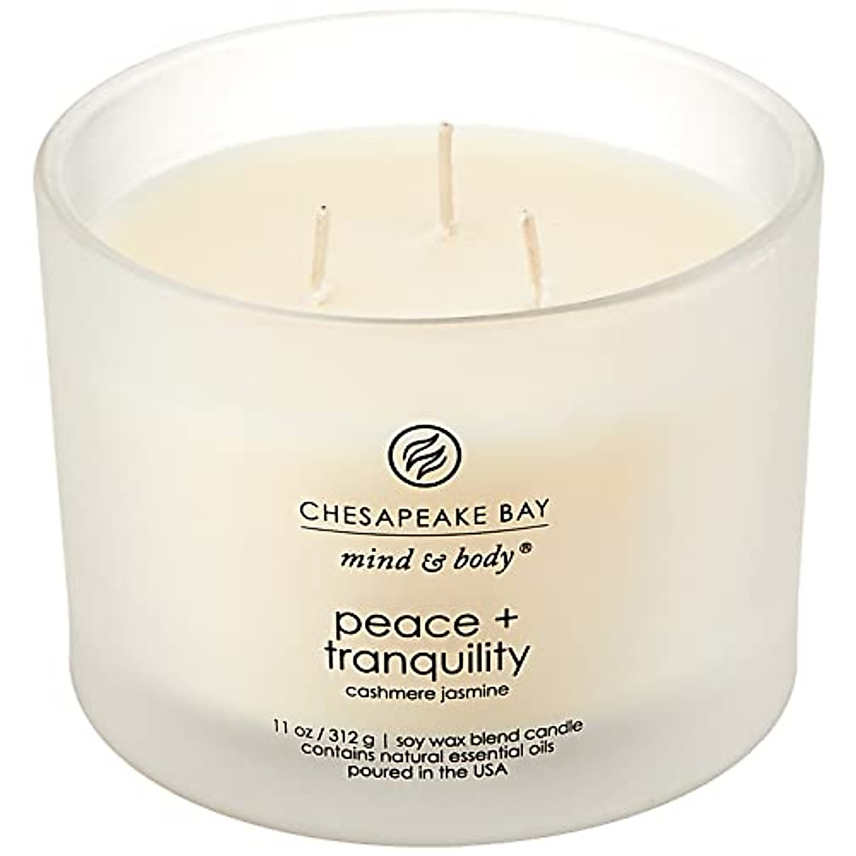 Chesapeake Bay Candle PT40234 Scented Candle, Peace + Tranquility (Cashmere Jasmine), Coffee Table ,11 oz , White