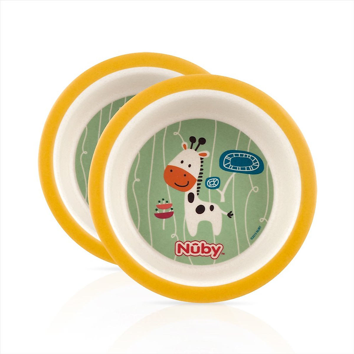 Nuby 2 Piece Bamboo Printed Bowl, Colors May Vary