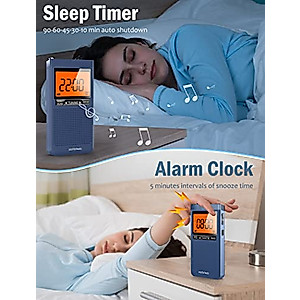 AM FM Portable Radio,Pocket Radio with Best Reception,Transistor Radio with Big Digital Screen, Sleep Timer,Stereo Earphone Jack, and Alarm Clock Operated by 2 AAA Batteries for Jogging, Walking(Blue)