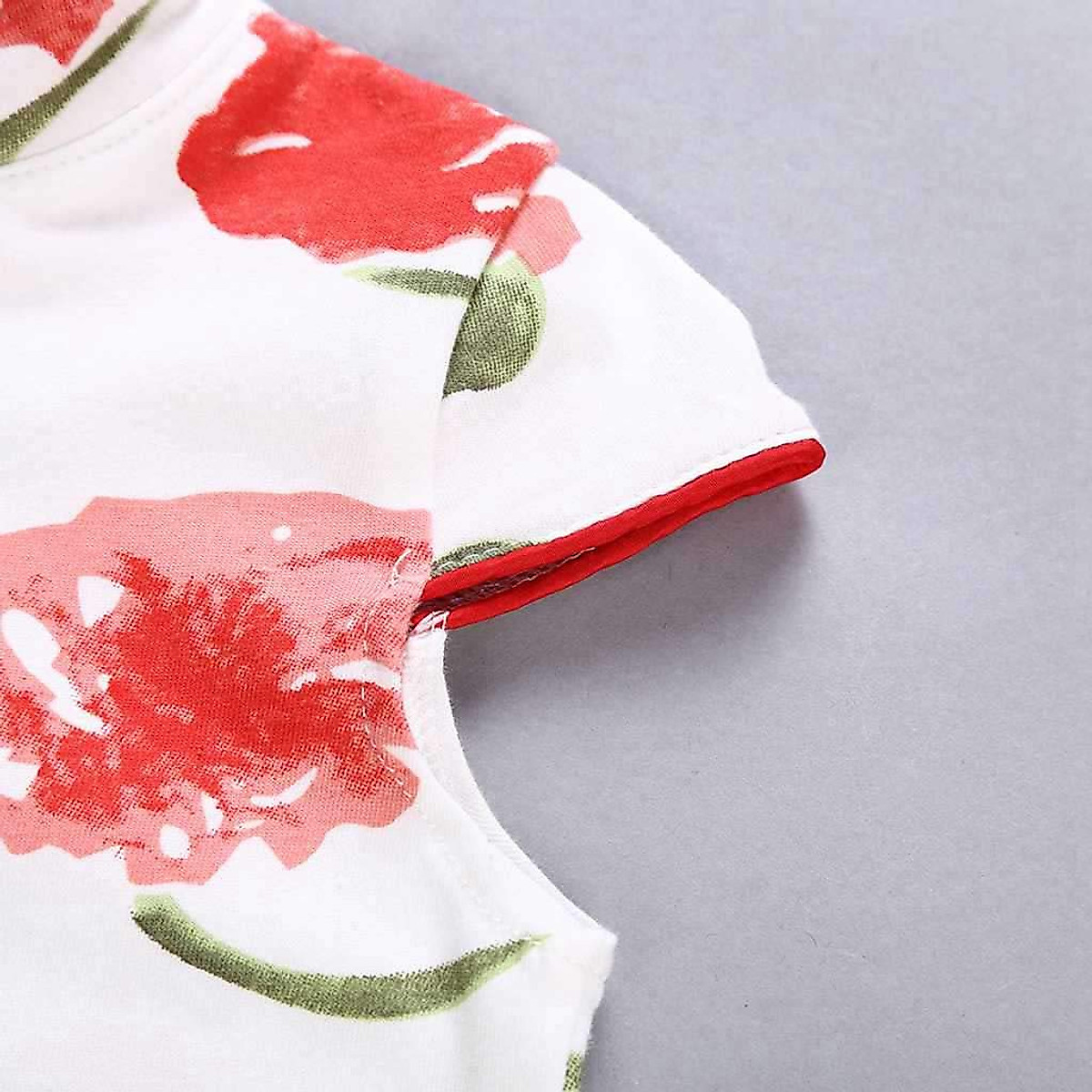 DCUTERQ Baby Girl Summer Rompers Flower Print Cheongsam Short Sleeve Romper Outfit Jumpsuit Red 6-9 Months