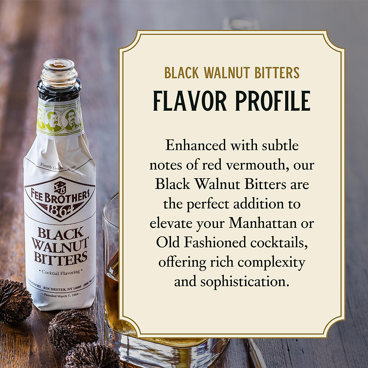 Fee Brothers Black Walnut Cocktail Bitters - Aromatic Cocktail Mixer & Concentrated Flavoring, Gluten Free, Vegan-Friendly, 5 fl oz