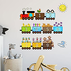Colorful 9 Number Wall Decals, Creative Figures Sitting in The Train Wall Stickers, Interesting Early Education Digitals Wallpaper, Removable DIY Art Mural for Kids Bedroom, Nursery, Classroom