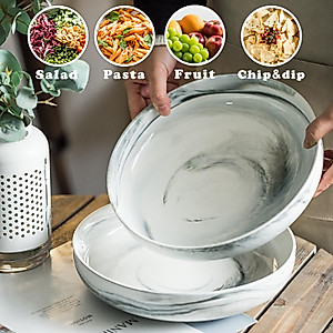 YHOSSEUN Serving Bowl Set, Ceramic Salad Serving Bowls Pasta Bowls Set of 2, Serving Dishes for Entertaining 10 inch Stackable Serving Bowls for Parties, Grey Marble