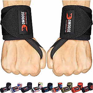 DMoose gym wrist straps for men 12 and 18 Inches Thumb Loops with Wrist Support for Workouts Powerlifting Wrist Straps for Weight Lifting Men and Women Black II