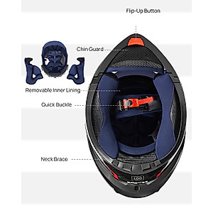 ILM Adult Motorcycle Helmet Dual Visor Flip up Modular Full Face Helmet DOT Model WS206(Matte Black,Large)