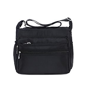 SYYHOME Crossbody Purses for women Multi-Pocket Nylon Shoulder Bags Lightweight Travel Purses Messenger Handbags (Large, Black)