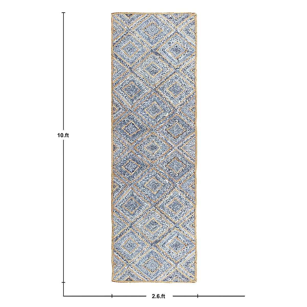 CASAVANI Indian Hand Braided Rag Rug Geometric Blue & Beige Cotton Chindi & Jute Rug Best Uses for Living Room,Hallway Runner Rug,Stair Runner Rug & Kitchen 2.6x8 2.6x10 8x11 Feet