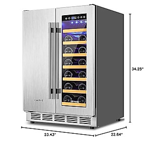 ORYMUSE Wine and Beverage Refrigerator, 24 Inch Stainless Steels Beverage Fridge Dual Zone, Wine Beverage Cooler Built-in or Freestanding with Upgraded Cooling, 20 Bottles and 88 Cans Large Capacity
