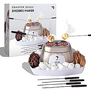 SHARPER IMAGE Electric Tabletop S'mores Maker for Indoors, 6-Piece Set, Includes 4 Skewers & 4 Serving Compartments, Easy Cleaning & Storage, Tabletop Marshmallow Roaster, Family Fun For Kids Adults