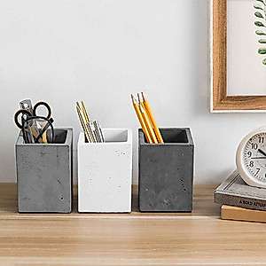 MyGift Modern Gray-Tone Concrete Desktop Pencil Holder Cup and Pen Holder, Office Stationery Organizer, Set of 3