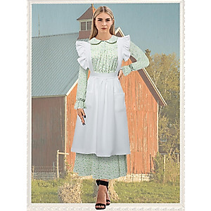 FORTMAC Pioneer Dress Women-Prairie Dress Women 1800s Amish Colonial Dress Women Bonnet Apron Blue S