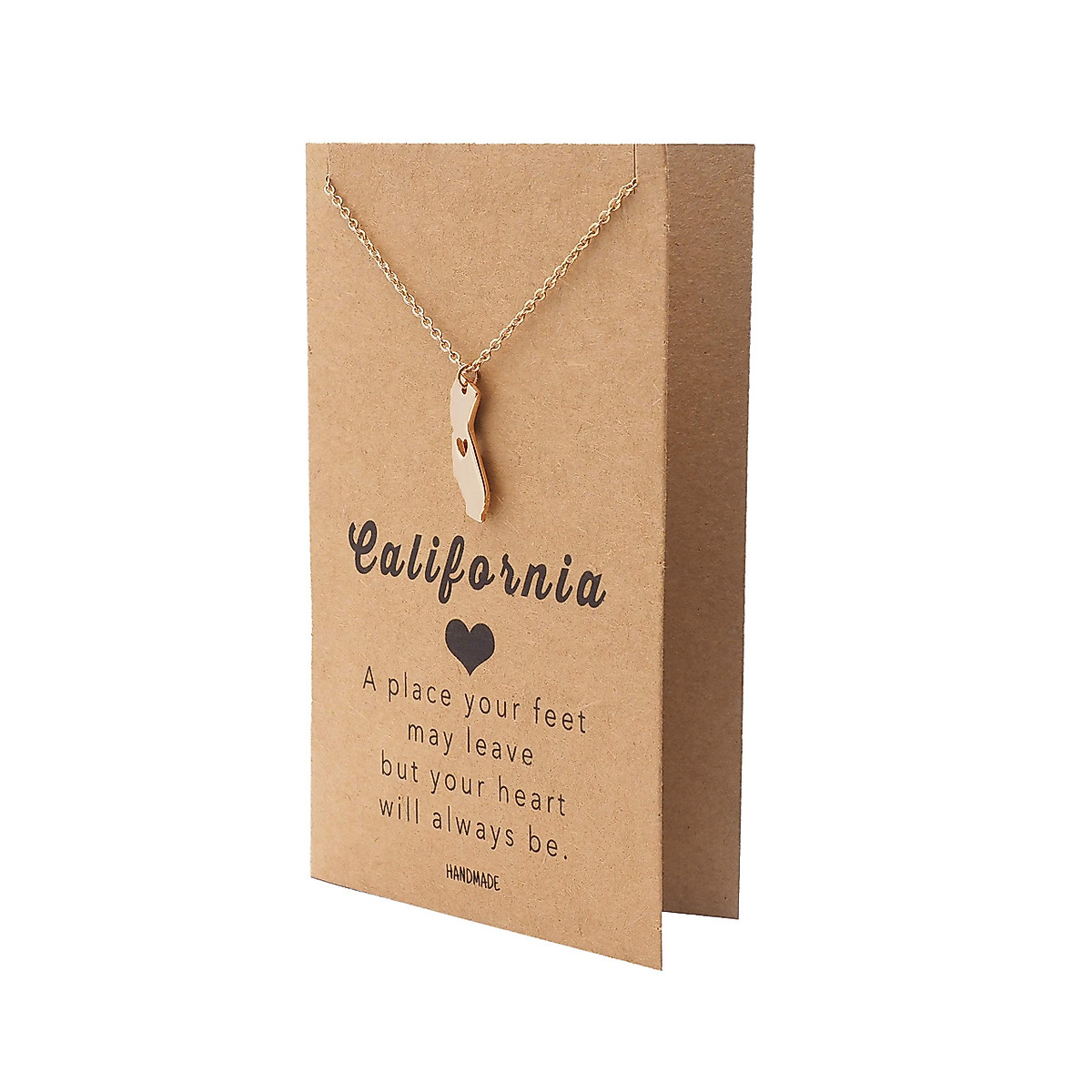 quan jewelry California State Necklace, Handmade California Map Pendant Charm, Inspirational Necklace with Greeting Card (Rose Gold Tone)