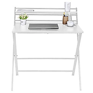 Folding Study Desk Small Folding Desk for Small Space Home Office Simple Laptop Writing Table Corner Desk, Study Writing Desk for Students Kids Adult,No Assembly Required (All White)
