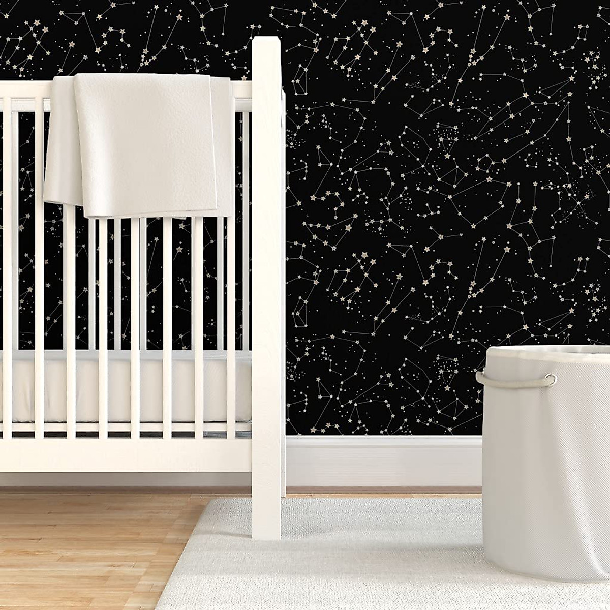 Peel & Stick Wallpaper Swatch - Constellations Black Background White Stars Space Night Time Custom Removable Wallpaper by Spoonflower