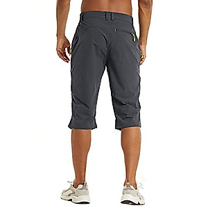 LACSINMO Men's Below Knee Shorts Quick Dry 3/4 Hiking Long Walking Shorts Summer Thin Capris with 4 Zipper Pockets Dark Grey