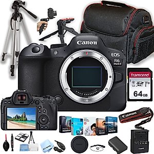 Canon EOS R6 Mark II Mirrorless Digital Camera Body Only (No Lens) + 64GB Memory + Case+ Steady Grip Pod + Tripod+ Software Pack + More (28pc Bundle)
