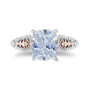 Jewelili Enchanted Disney Fine Jewelry Sterling Silver and 10K Rose Gold with 1/6 CTTW Diamond with Aquamarine Elsa Engagement Ring Size 8