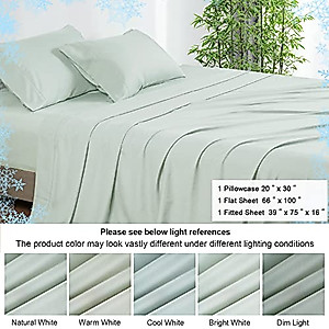 PHF Cooling Bamboo_ Sheets Set Twin Size, 3 Piece Silky Soft Viscose from Bamboo_ Bed Sheets Set, 1800 Thread Count 16 Inch Deep Pockets, Ultra Soft Smooth Breathable Bedding Sheets, Sage Green