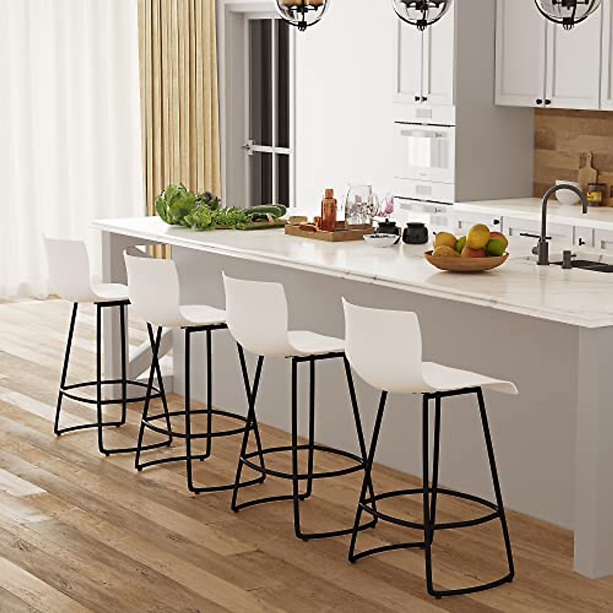 POINTANT Bar Stools Set of 4 Bar Stools Counter Height Bar Stools Modern Swivel Bar Stools Bar Chairs with Back Plastic 26" Metal Bar Stools Counter Height,White