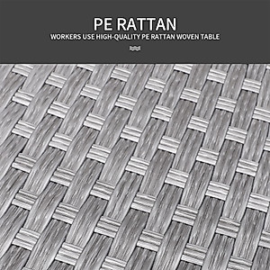 Outdoor PE Wicker Side Table - Patio Rattan Garden Coffee End Square Table with Glass Top Furniture, Grey