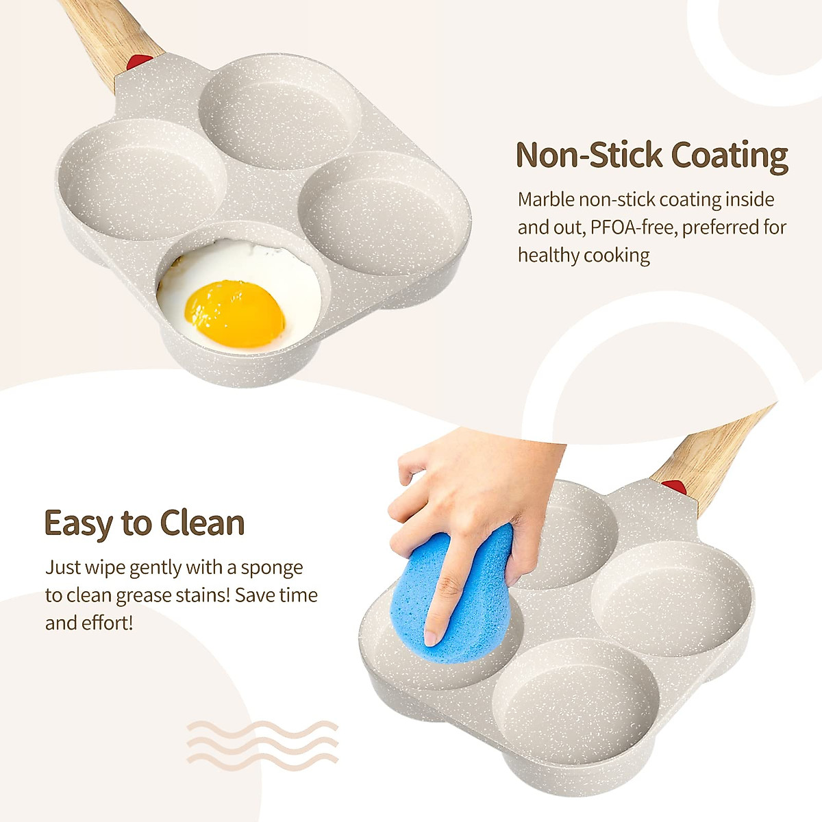 Innerwell Egg Frying Pan - 4 Cup Egg Pan Nonstick, Versatile Fried Egg Pan, Breakfast Skillet for Pancake, Hamburger, Sandwiches, Compatible with Gas Stove & Induction Cookware, Easy to Clean
