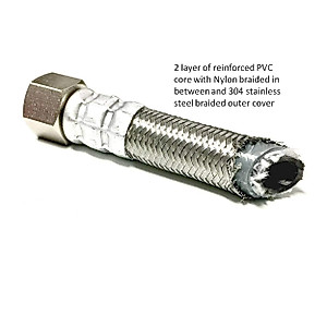 Shark Industrial 25 FT Stainless Steel Braided Ice Maker Hose with 1/4" Comp by 1/4" Comp Connection