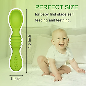 Baby Spoons Self Feeding for 6+ Month Boys Girls, 4 Pack Silicone First Stage Training Spoons for Infants and Toddlers, Chewable Led Weaning Untensils, Dishwasher Safe Boil-proof