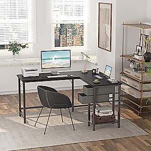Cubiker L-Shaped Computer Desk, Home Office Corner Desk with Non-Woven Drawer, Sturdy Writing Table, Space-Saving, Easy to Assemble