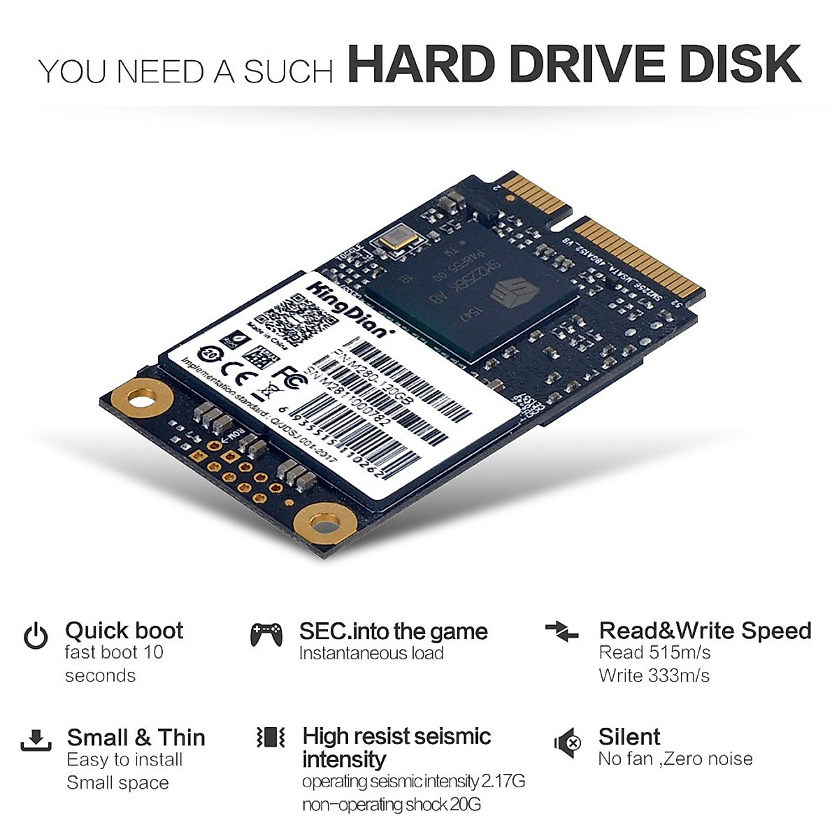 KingDian mSATA Mini PCIE 120GB SSD Solid State Drive (30mm*50mm) (M280 120GB)