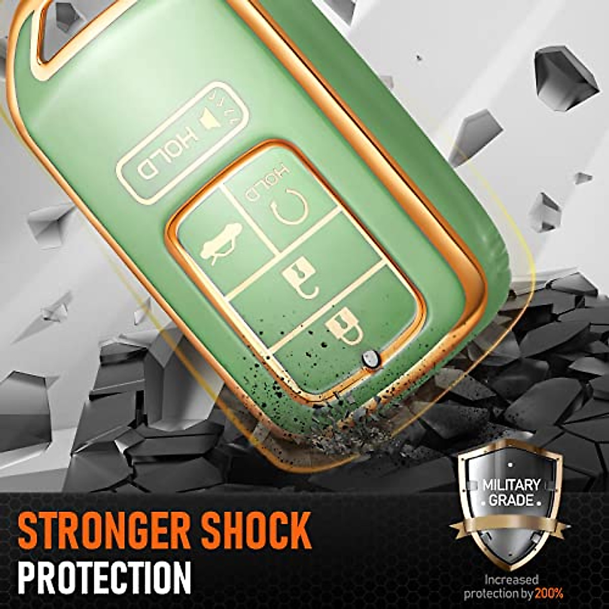 Toykee Key Fob Cover Keychain Accessories for Honda for Accord Civic CR-V CRV Pilot Passport HRV EX EX-L Touring Odyssey 5 Buttons, TPU Case+D-Ring+Hook(Green)