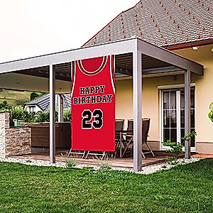 Happy Birthday 23 Banner Backdrop Background Red Basketball Star Player Sports Theme Decor for Man Boy 1st Birthday Party Baby Shower Photo Booth Props Favors Supplies Decorations