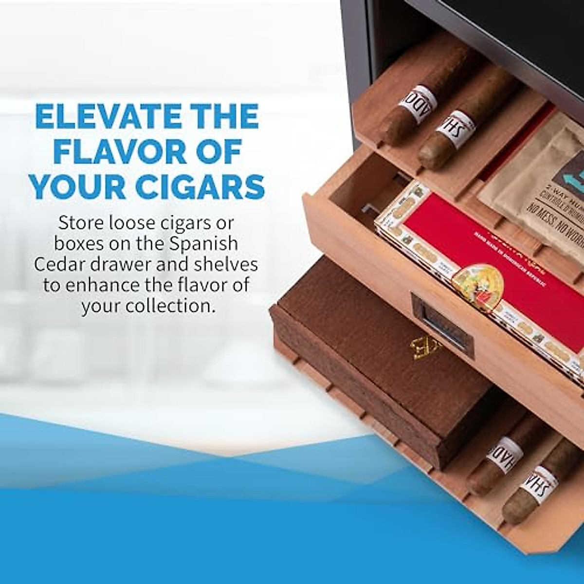 NewAir Electric Cigar Humidor Wineador | 250 Count | Stainless Steel Cooler with Opti-Temp Heating, Cooling Function 54-74F, and Spanish Cedar Shelves NCH250SS01