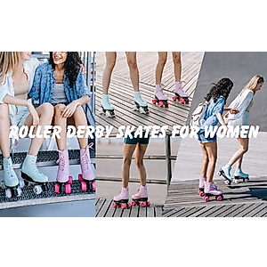 Women's Roller Skates Light Up Wheels, Adjustable Double Row Roller Skates Outdoor Shiny Derby Skates Illuminating for Teens and Youth (Purple Flash,9.5)