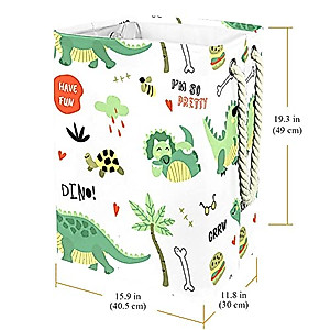 DEYYA Waterproof Laundry Baskets Tall Sturdy Foldable Green Dinosaurs Words Pattern Print Hamper for Adult Kids Teen Boys Girls in Bedrooms Bathroom
