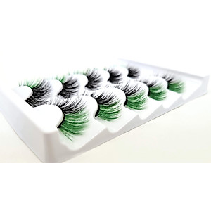 MISSLADY 16mm 5 Pairs Pack 3D Faux Mink Eyelashes with Green Ends Colored Lashes (FM-205, 8-16mm, Black with Green Ends, 5 Pairs)