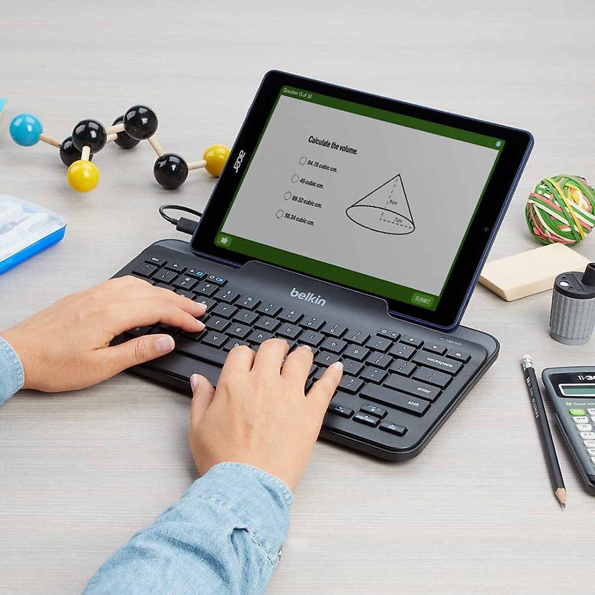 Belkin Wired Keyboard Stand For Chrome OS - Tablet Stand for Acer Chromebook Tab 10 - Works With Chrome OS Devices With USB C - Wired Keyboard Stand w/ Full Size Keycaps - Keyboard Tray - Black