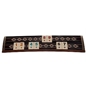 Wooden Mosaic Inlaid Oval Rummy Game Set - Wooden Rummy Cube Black veneered