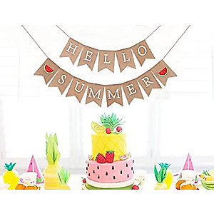 Hello Summer Burlap Banner - Watermelon Party Decoration (Summer MA BU)