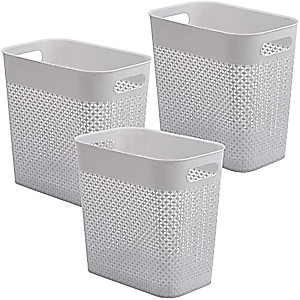 Elsjoy Set of 3 Plastic Trash Can Slim Waste Basket, 3 Gallon Garbage Can with Handles, Hollow-Out Rubbish Bin for Bathroom, Kitchen, Office, Dorm, Gray